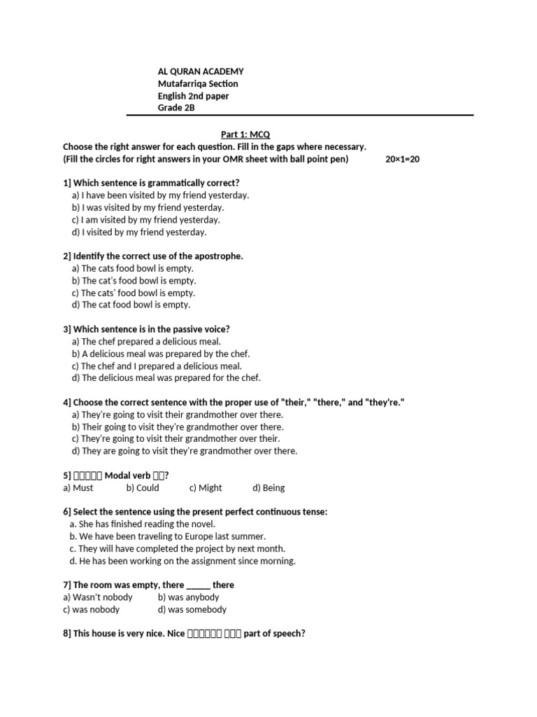 Grade 2-B second paper Final 23 | PDF | Adjective | Adverb