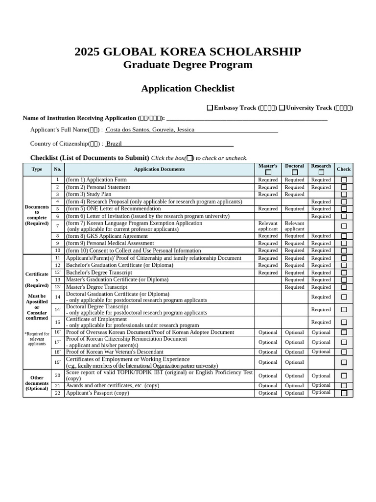 2025 GKS-G Application Forms - Application Checklist | PDF | Academic ...