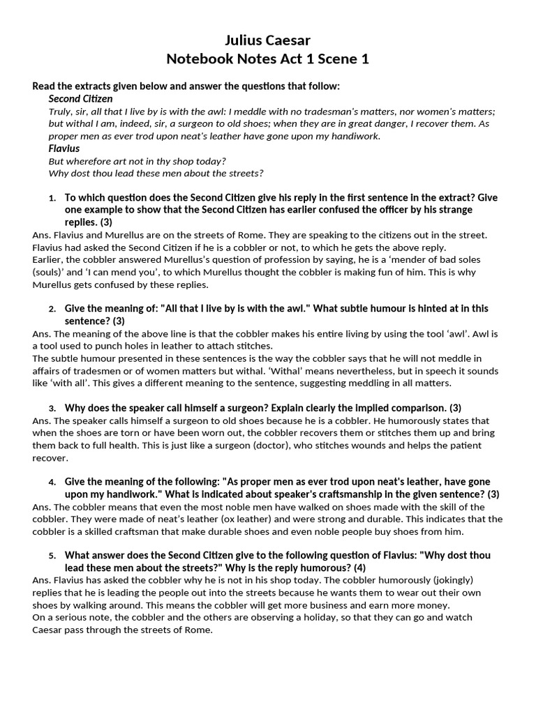 Julius Caesar Act 1 Scene 1 Notebook Notes | PDF