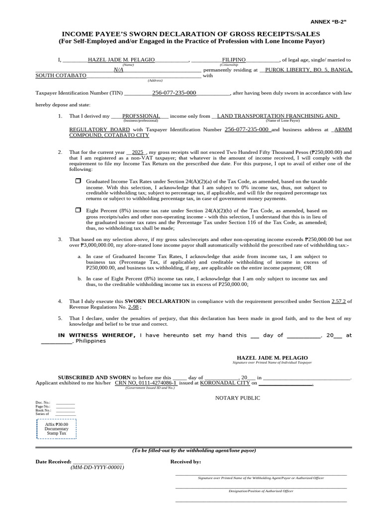 Annex B 2 RR 11 PELAGIO | PDF | Taxes | Income Tax