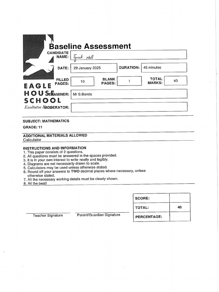 Tyrick Nell 11B Math Baseline | PDF