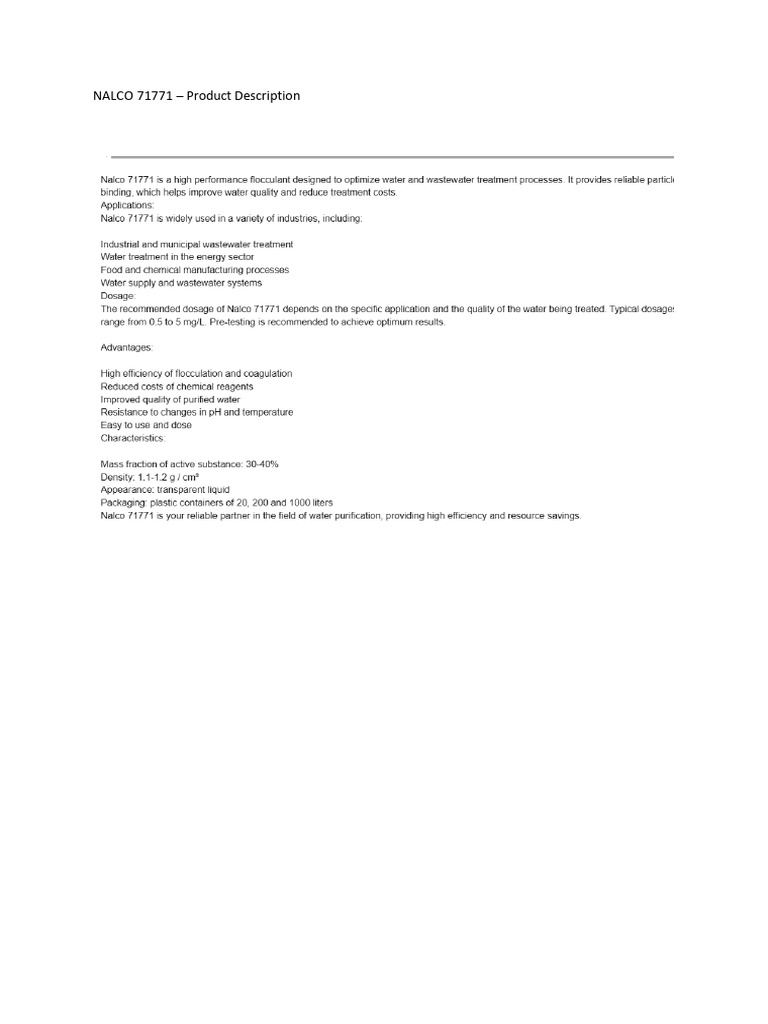 NALCO 71771 - Product Description | PDF