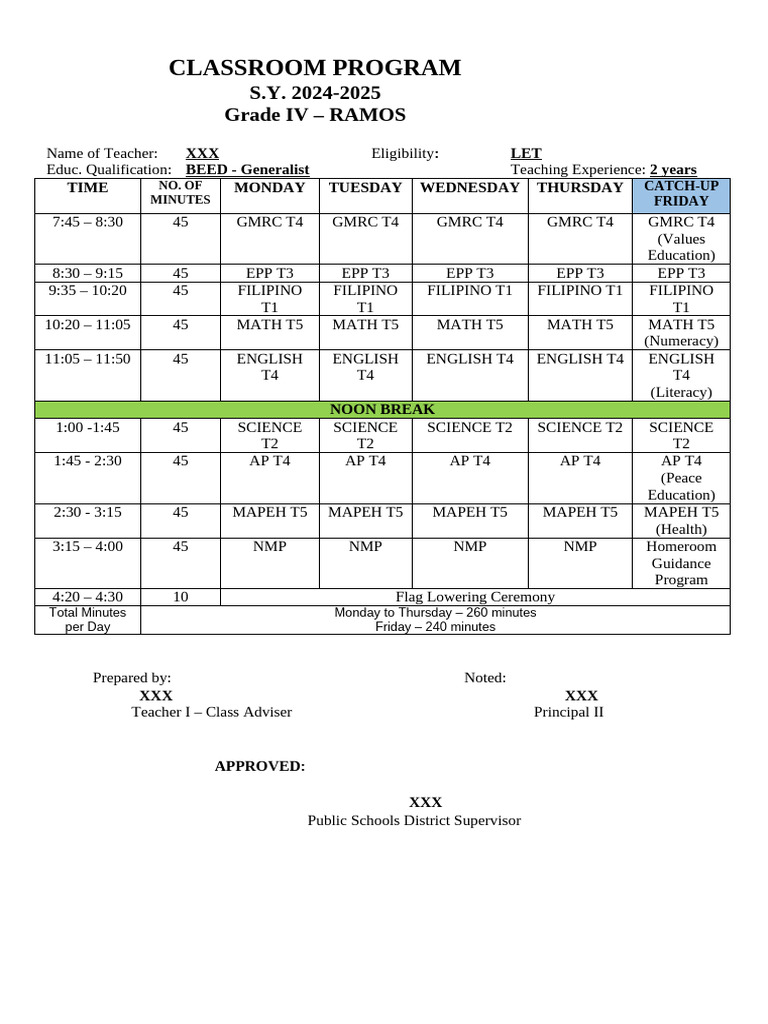 Grade IV Classroom Program 2024-2025 | PDF