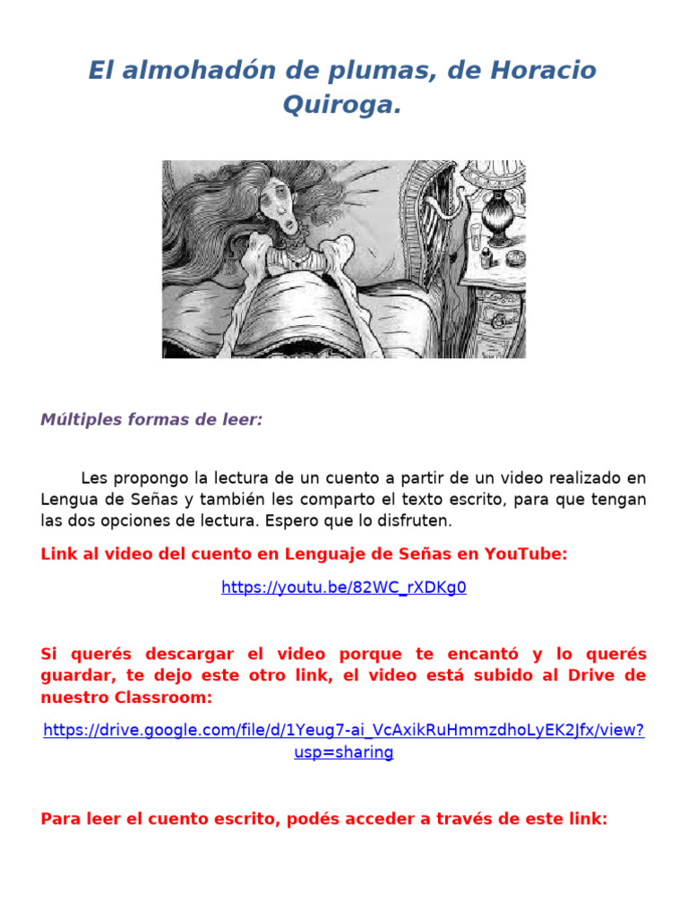 Actividades sobre "El almohadón de plumas" | PDF
