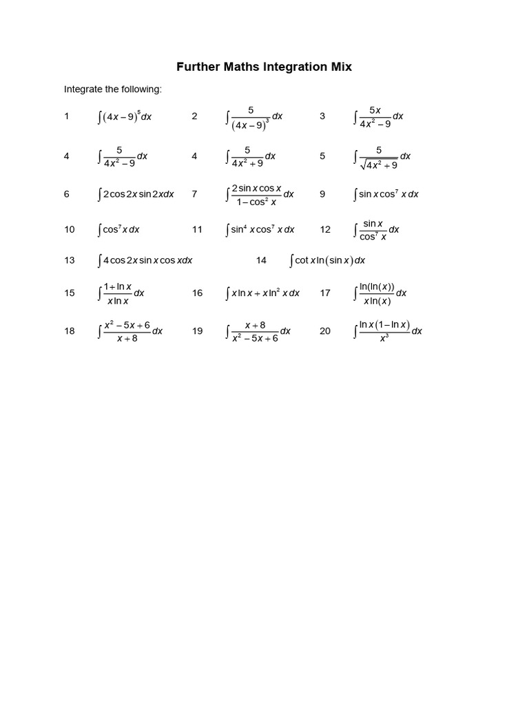 Further Maths Integration Problems | PDF