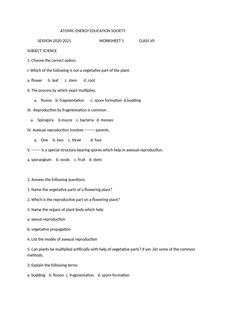 Vii Sci L12 M01 Reproduction in Flowering Plants Worksheet | PDF