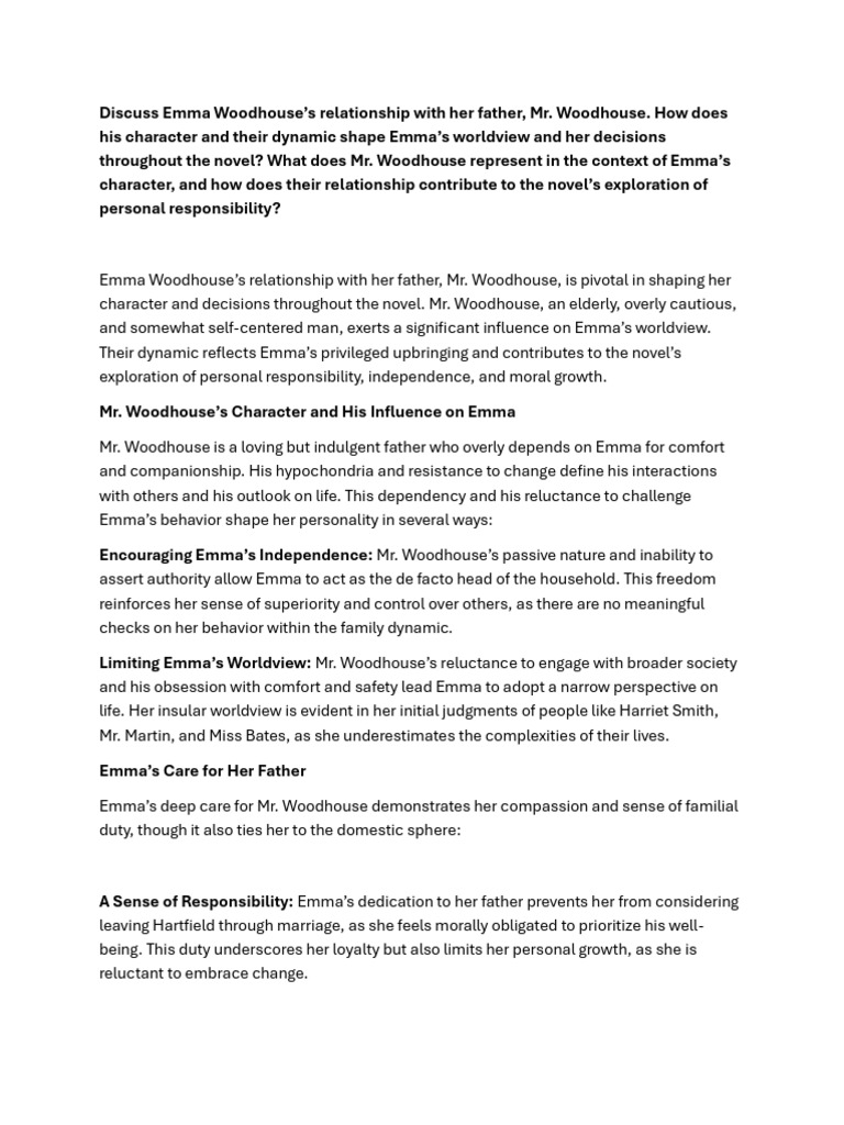 EMMA AND HER FATHER RELATIONSHIP | PDF | Emma (Novel) | Emma Woodhouse