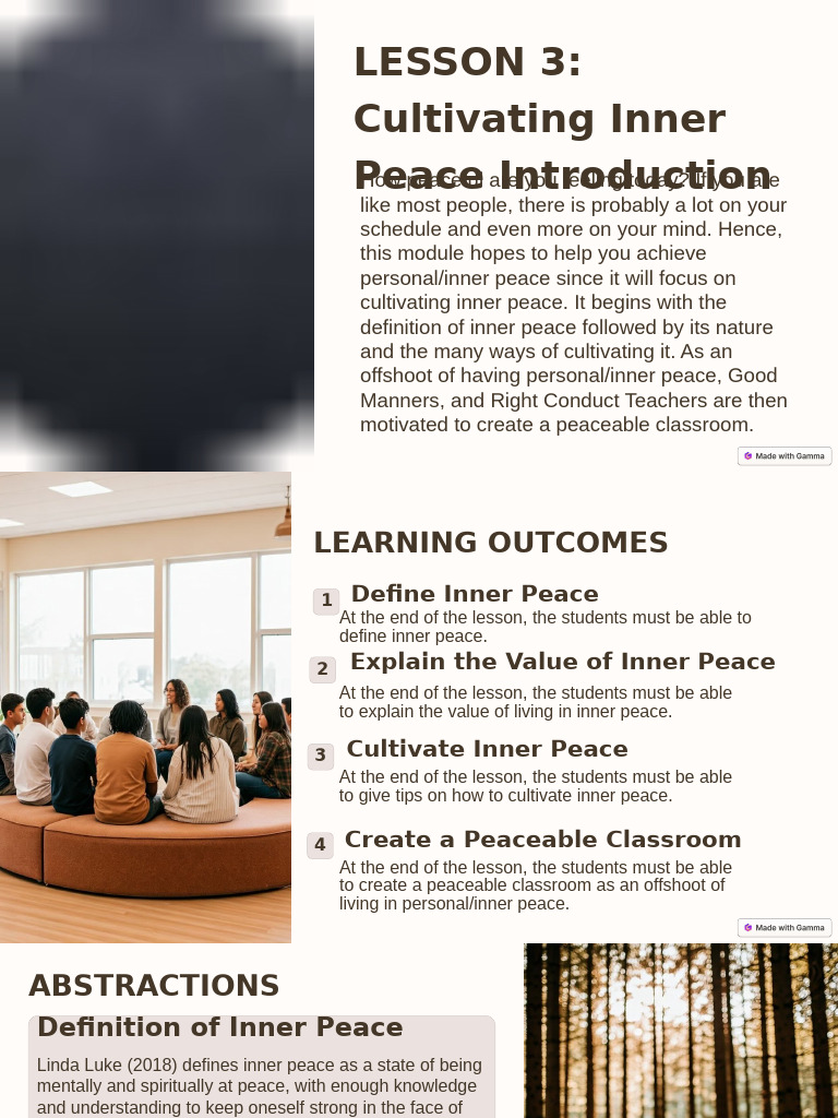 LESSON 3 Cultivating Inner Peace Introduction 1 | PDF | Peace | Teachers