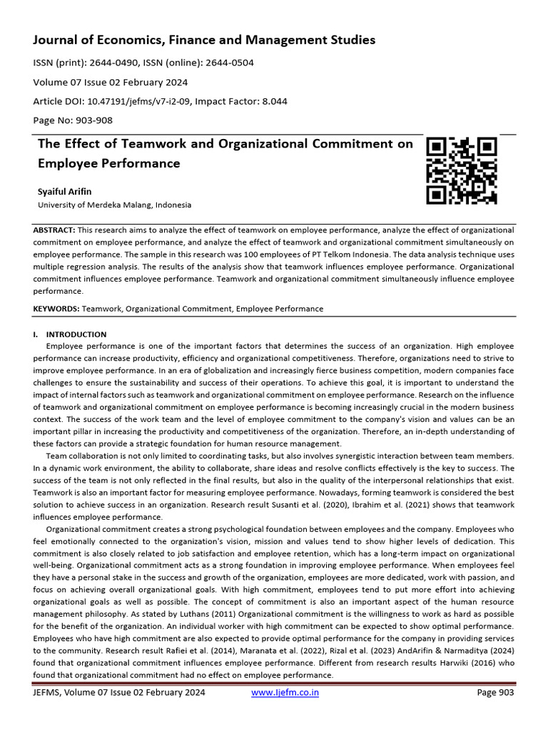 The Effect of Teamwork and Organizational Commitme | PDF | Coefficient ...