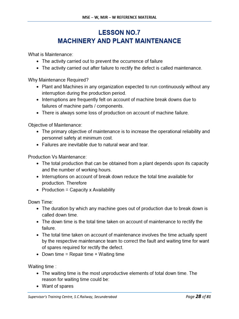 Machinery and Plant Maintenance Guide | PDF | Reliability Engineering ...