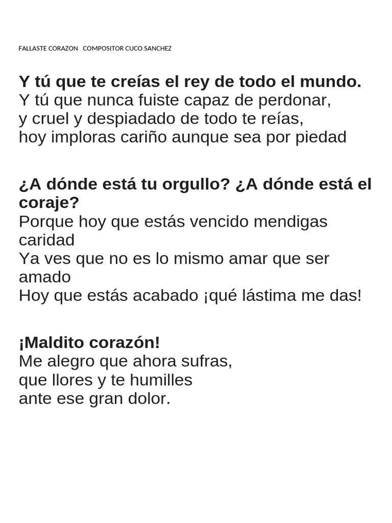 Fallaste Corazón: Compositor Cuco Sánchez | PDF