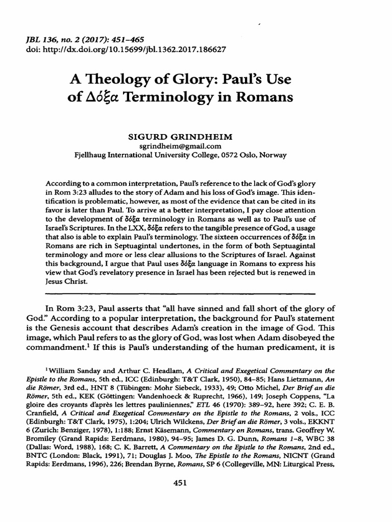 Theology of Glory Paul - Romans | PDF | Epistle To The Romans | Glory ...