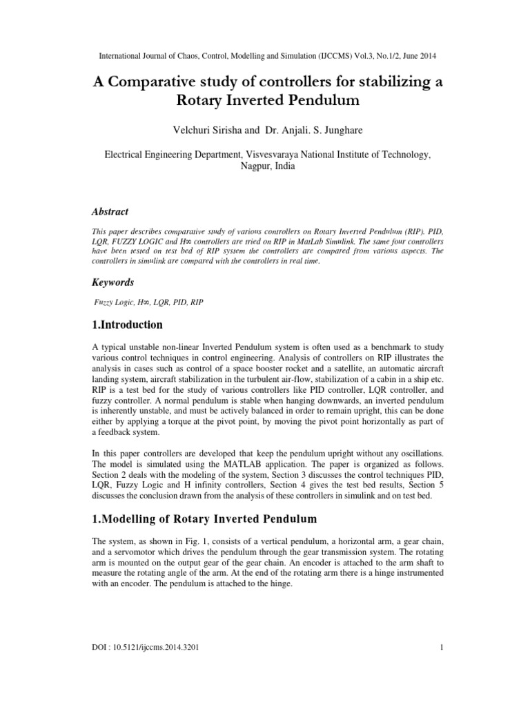 Comparative Study of Controllers for Rotary Inverted Pendulum | PDF | Control Theory | Mechanics