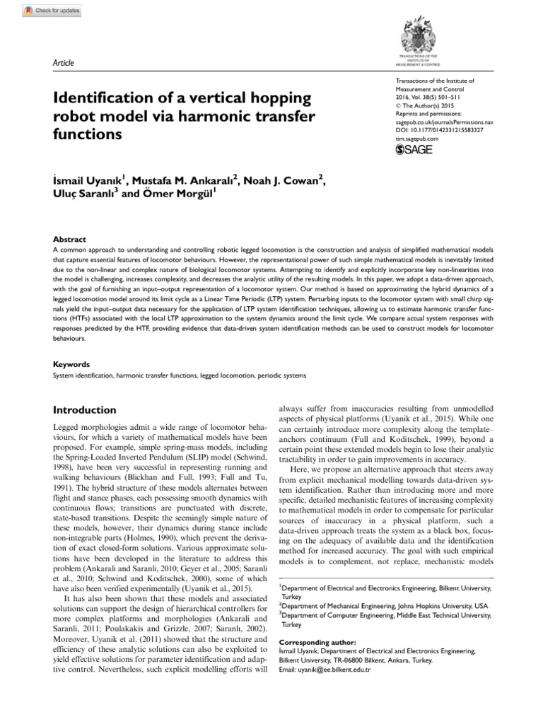 Hopping Robot Model Identification via HTFs | PDF | System | Spectral ...
