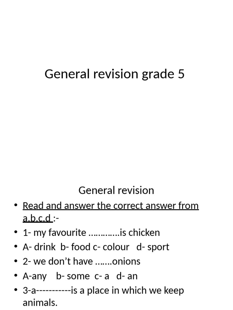 Grade 5 Revision | PDF | Western Cuisine | Cooking