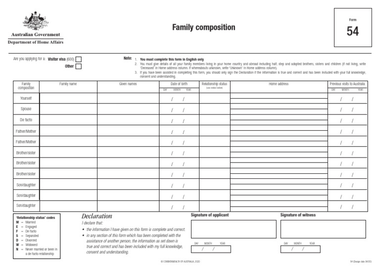 Form - 54 - Family Composition | PDF | Government And Personhood | Family