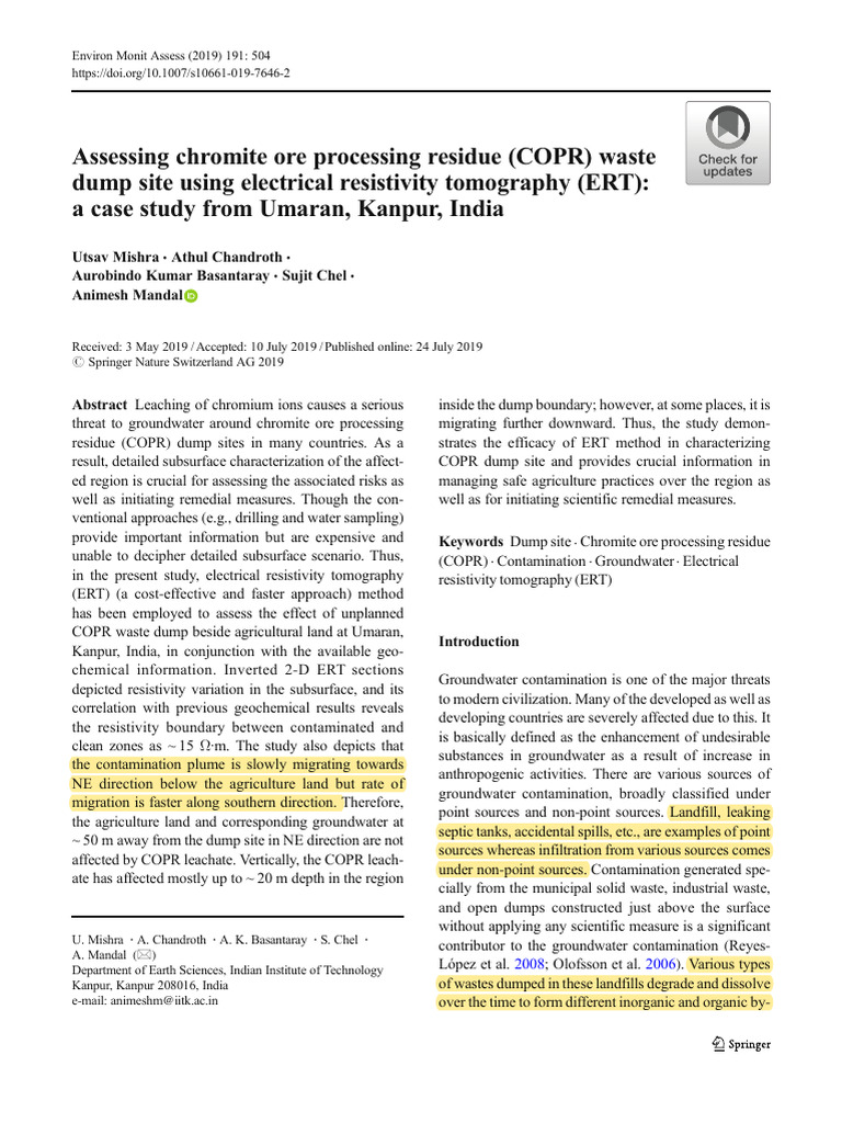 Mishra 2019 Article COPR ERT | PDF | Chromium | Aquifer