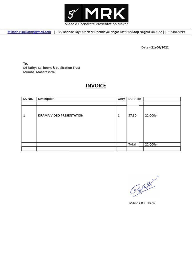 Bill - For - Satya Sai Baba MRK - LETTER - HEAD | PDF