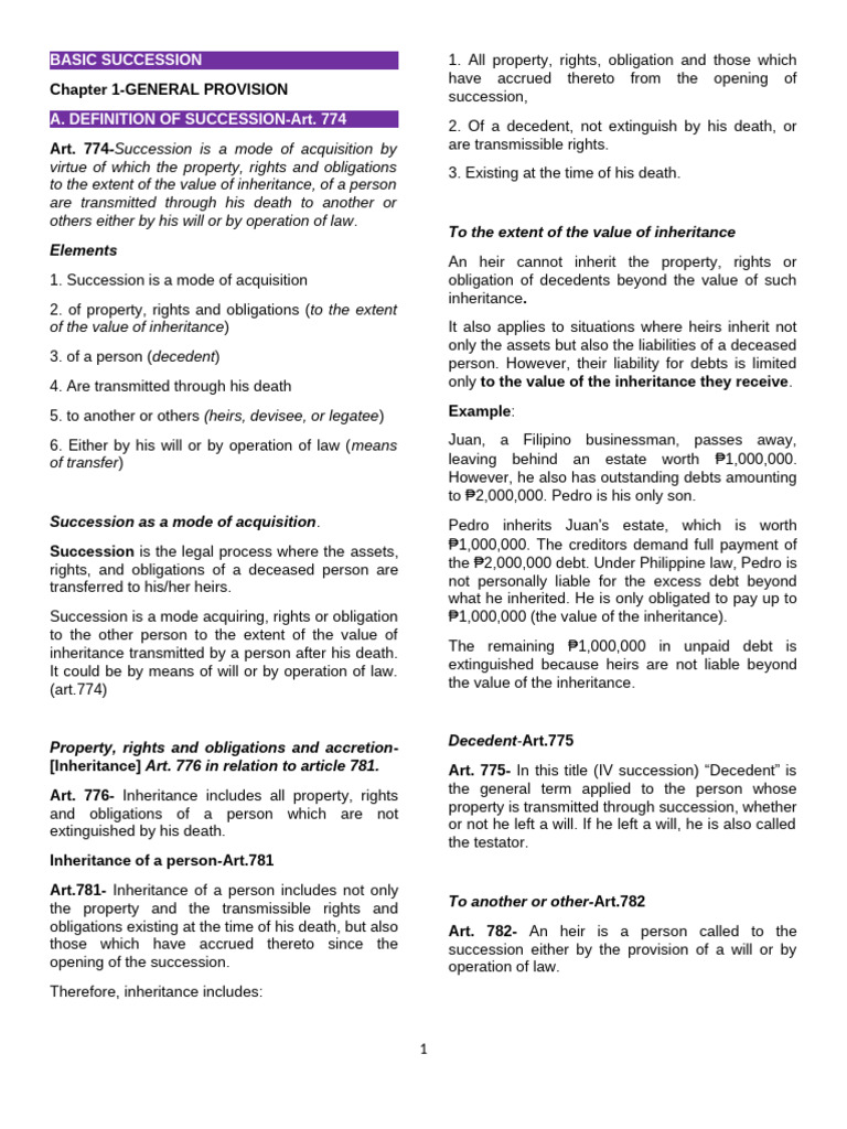 BASIC SUCCESSION-Reviewer | PDF | Will And Testament | Intestacy