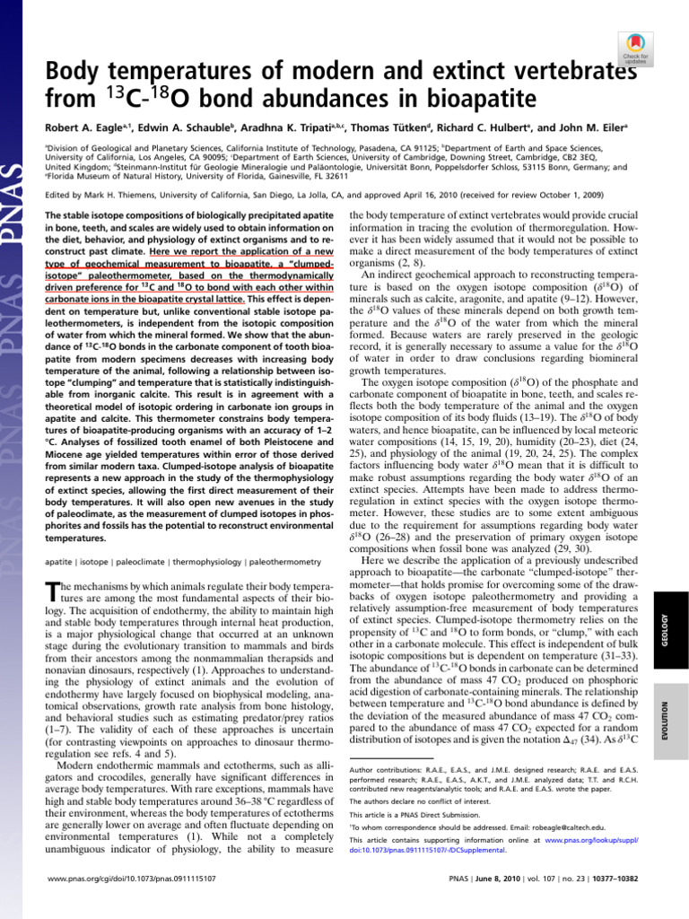 Eagle Et Al 2010 Body Temperatures of Modern and Extinct Vertebrates ...