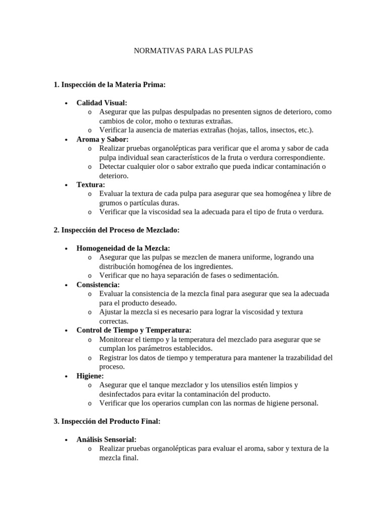Normativas para la Calidad de Pulpas | PDF | Análisis de Riesgo y Puntos Críticos de Control ...