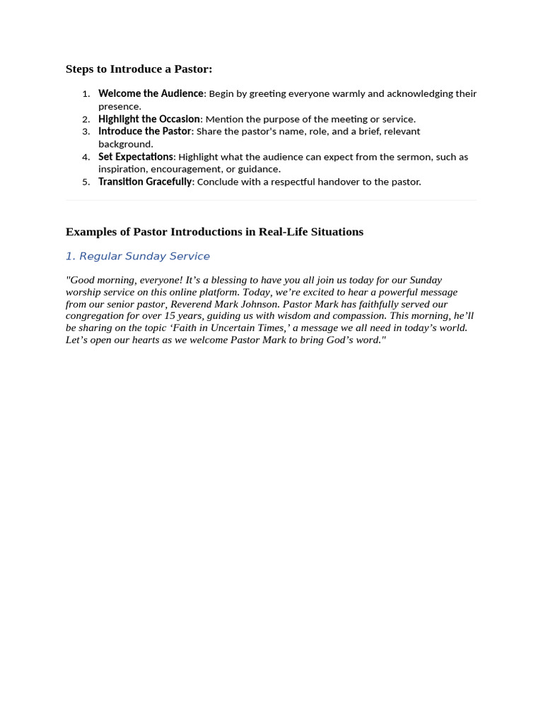 How to Introduce a Pastor | PDF
