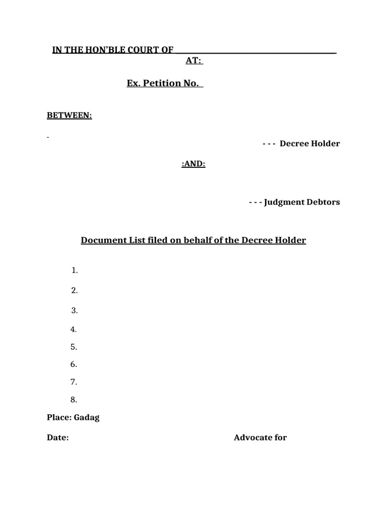 Decree Holder Document List Template | PDF