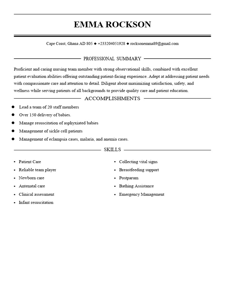 Emma Rockson Resume 2canada | PDF | Childbirth | Postpartum Period