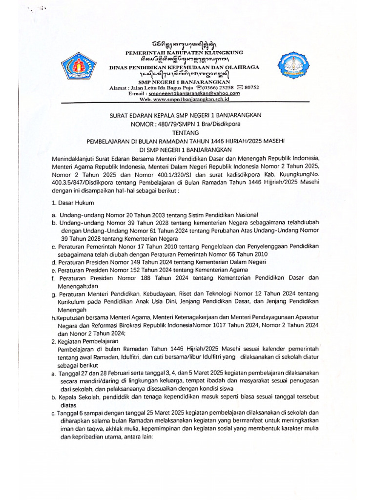 Surat Edaran Pembelajaran Di Bulan Ramad | PDF