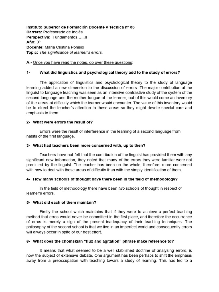 The Significance of Learner's Errors - Josefina Herrera | PDF | Second ...