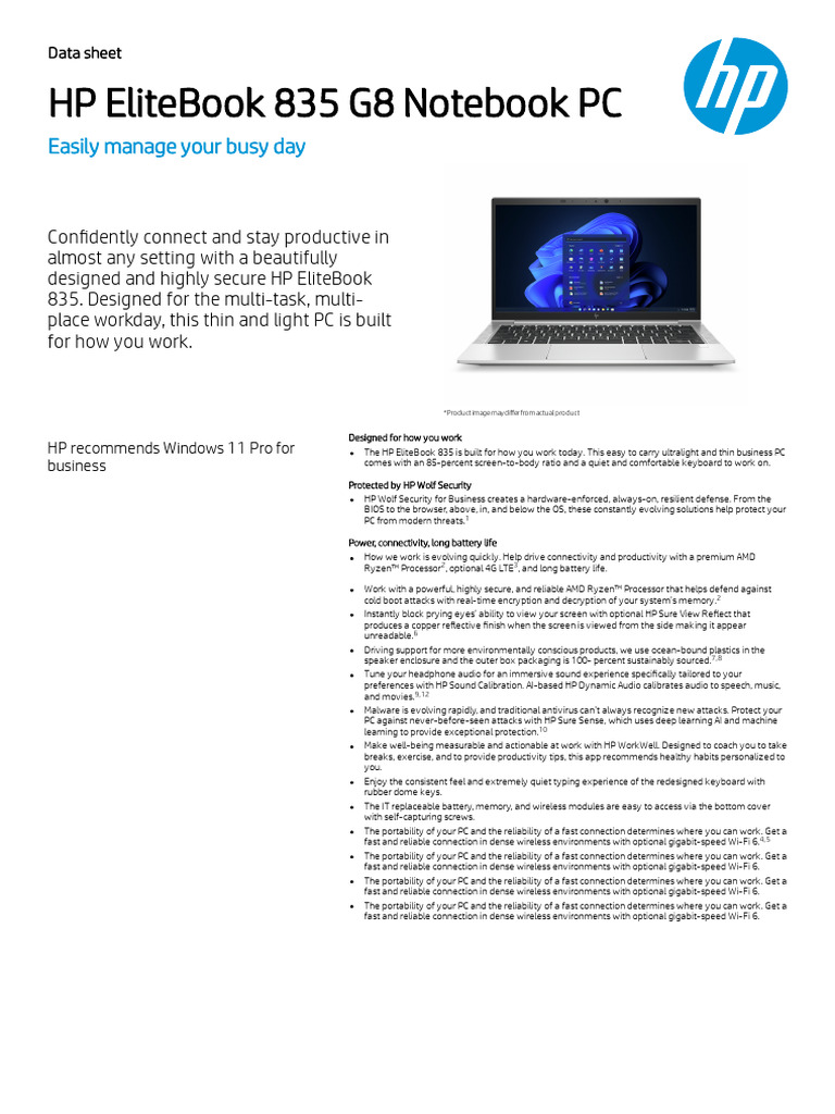 DataSheet (HP EliteBook 835 G8 Notebook PC) | PDF | Windows 10 | Ieee ...