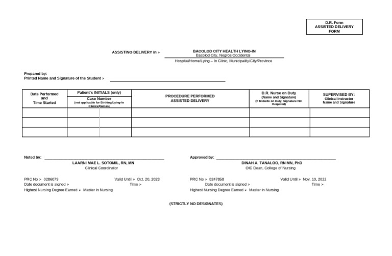 Assisted Delivery Documentation Form | PDF | Public Services | Medicine