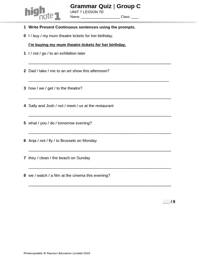 Present Continuous Grammar Quiz | PDF