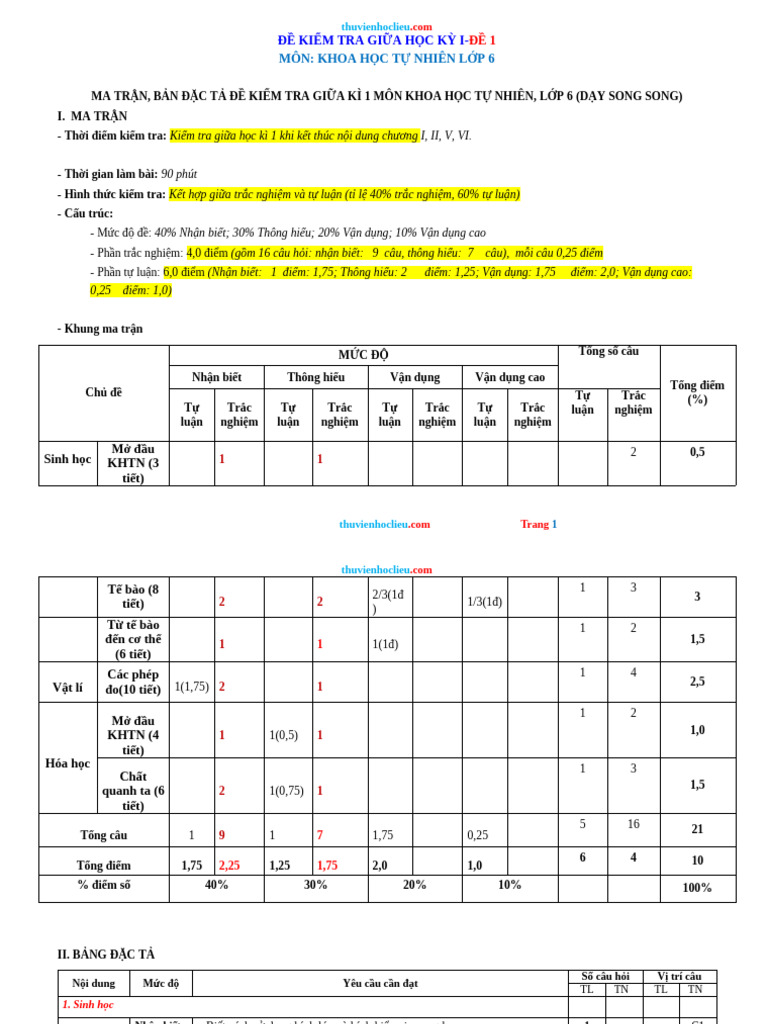 Thuvienhoclieu.com Bo de KT Giua HK1 KHTN 6 KNTT 23 24 | PDF