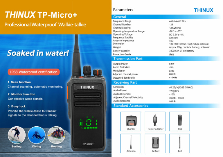 Thinux TP Micro Waterproof Walkie Talkie | PDF