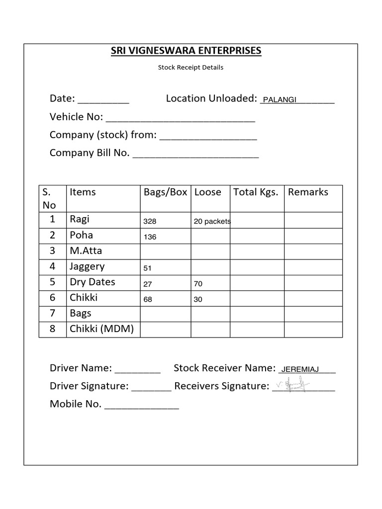 Received Stock Conforamation Receipt | PDF