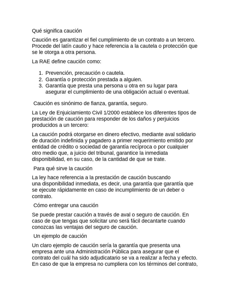 Qué Significa Caución | PDF | Seguro