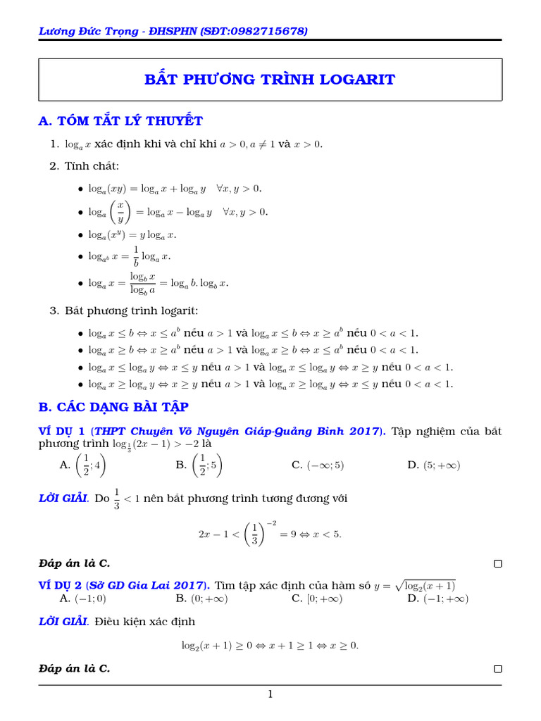 Bat Phuong Trinh Logarit Version 2 GV | PDF
