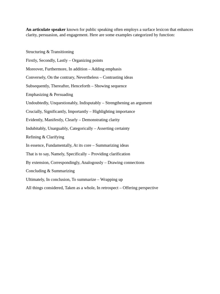 Surface Lexicon of An Articulate Speaker | PDF