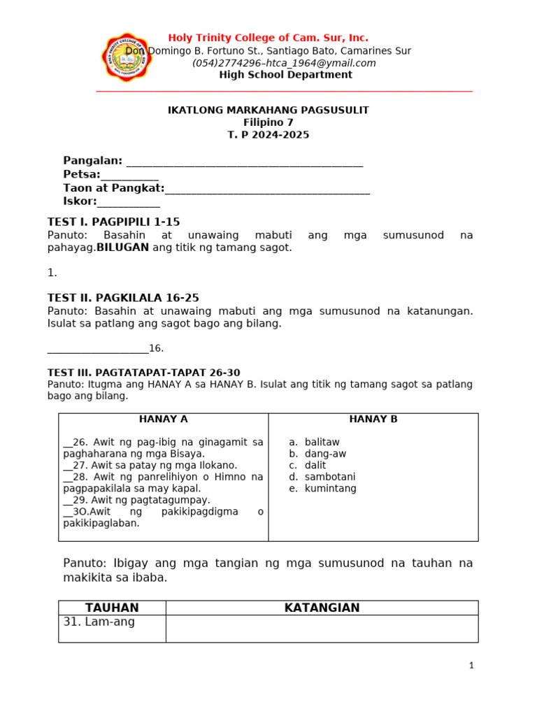 Fil 7 Exam Q1 | PDF