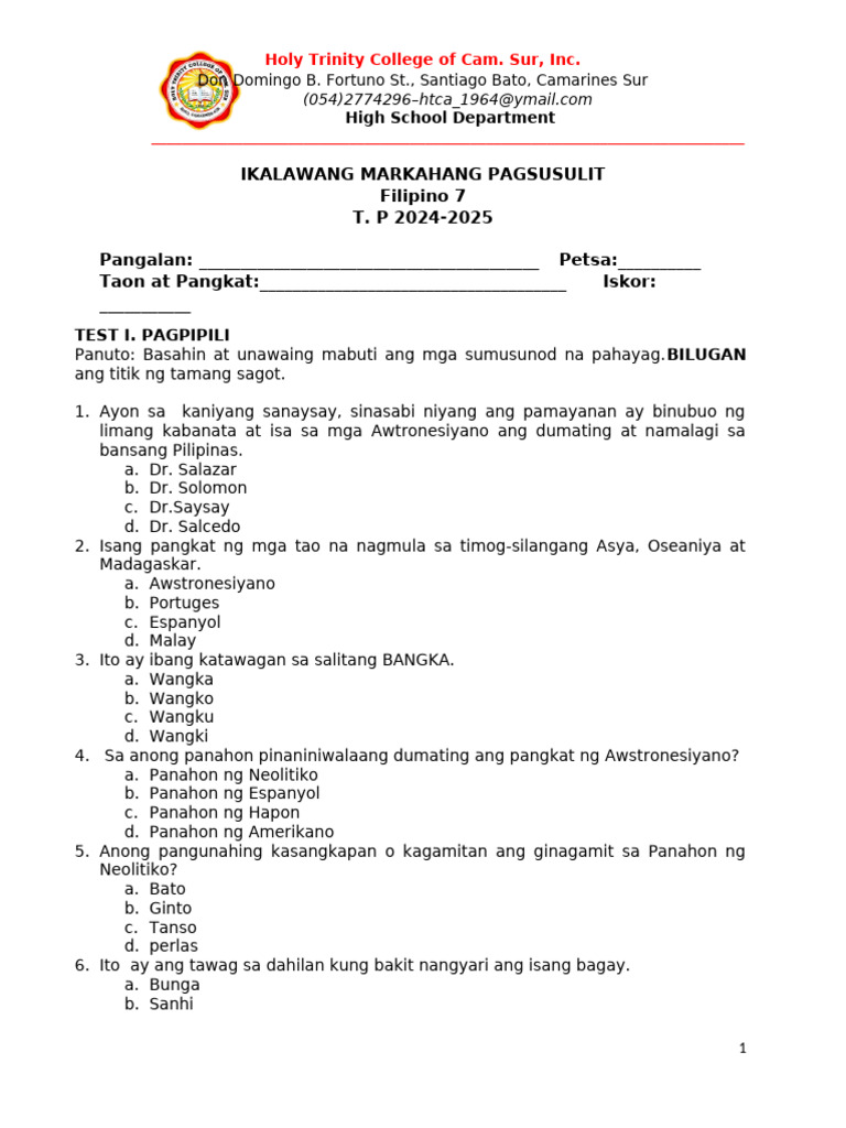 Fil 7 Exam Q2 | PDF