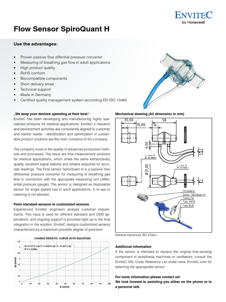 SpiroQuant H Flow Sensor Overview | PDF | Flow Measurement | Sensor