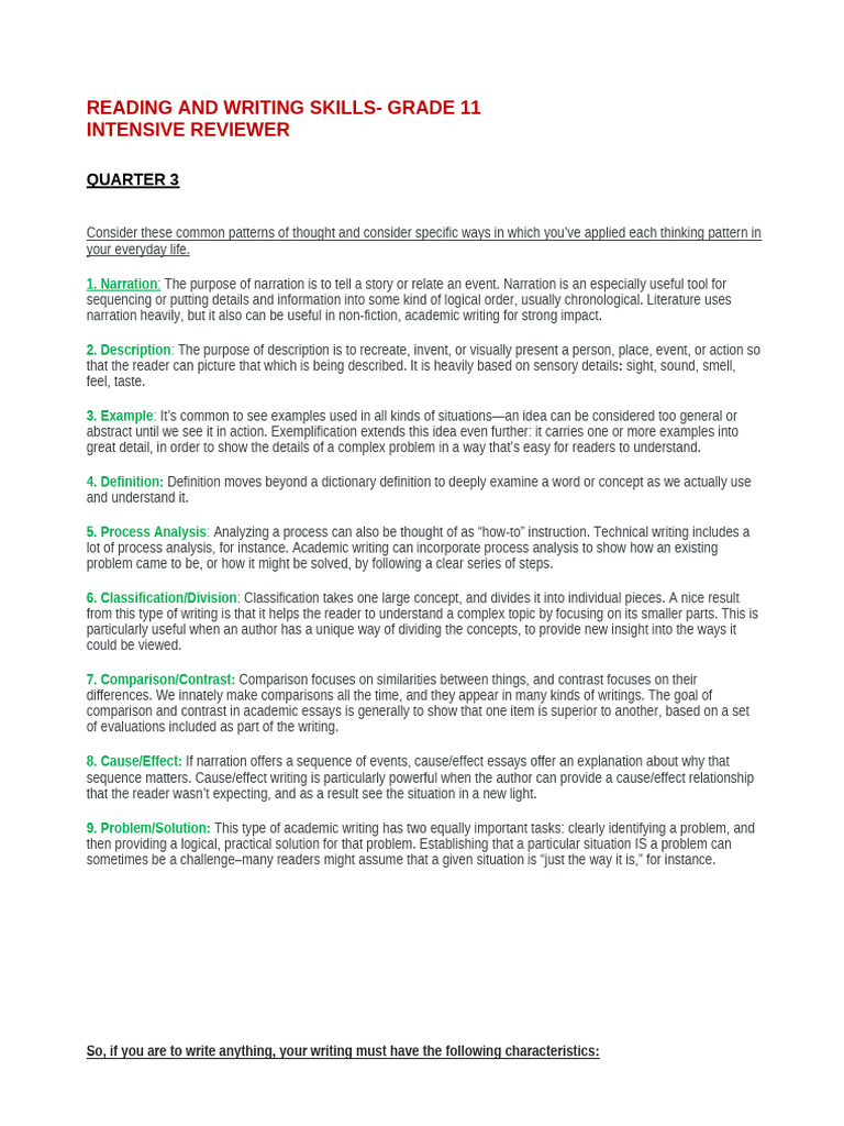 3RD Quarter Exam Reading and Writing Skills Intensive Reviewer | PDF ...