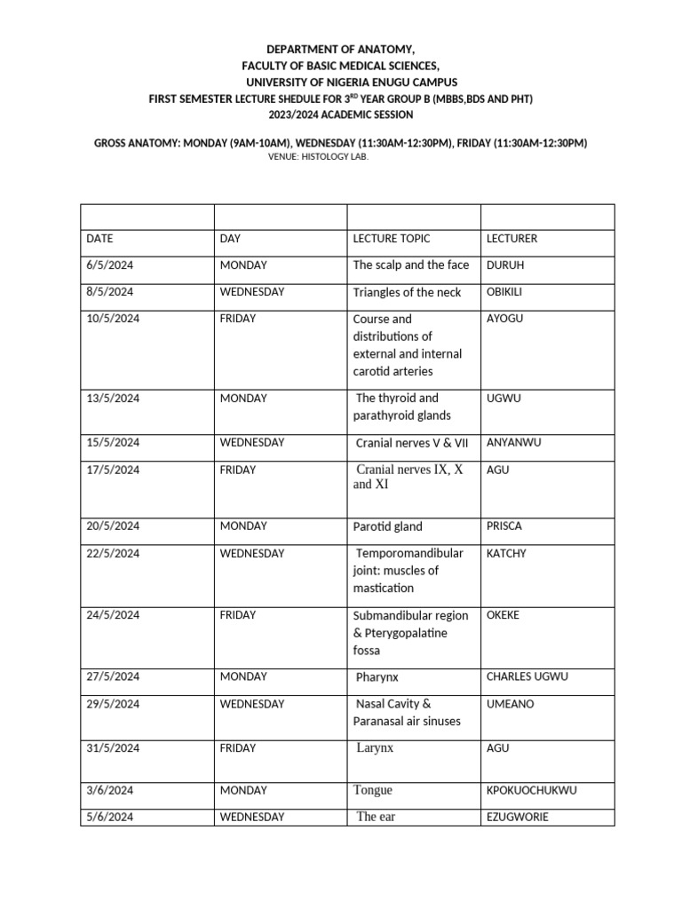 Timetable 2023-2024 1ST Semester Yr3 B-1 | PDF | Brainstem | Cerebrum