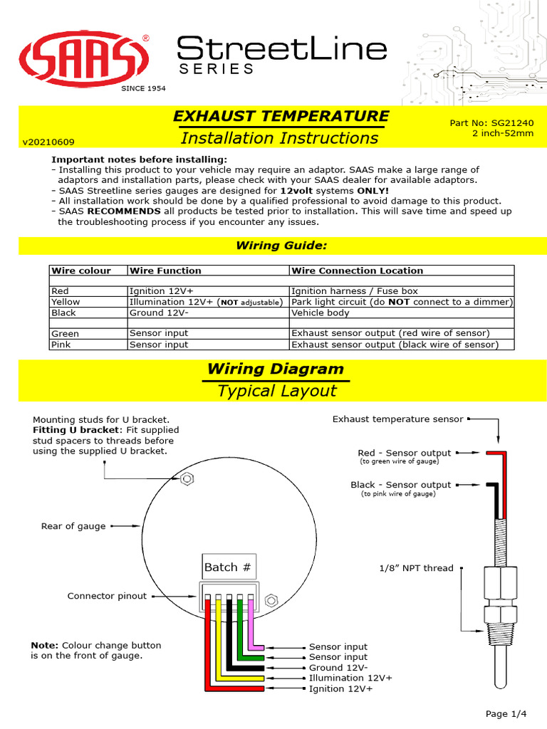 Exhaust Temperature Gauge Installation Guide | PDF | Electrical ...