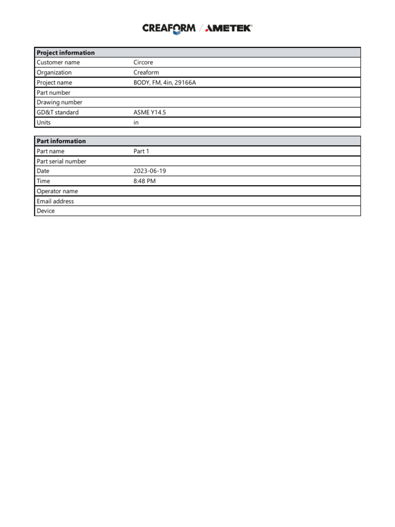 Circor Creaform Sample Inspection Report 1 | PDF | Engineering ...