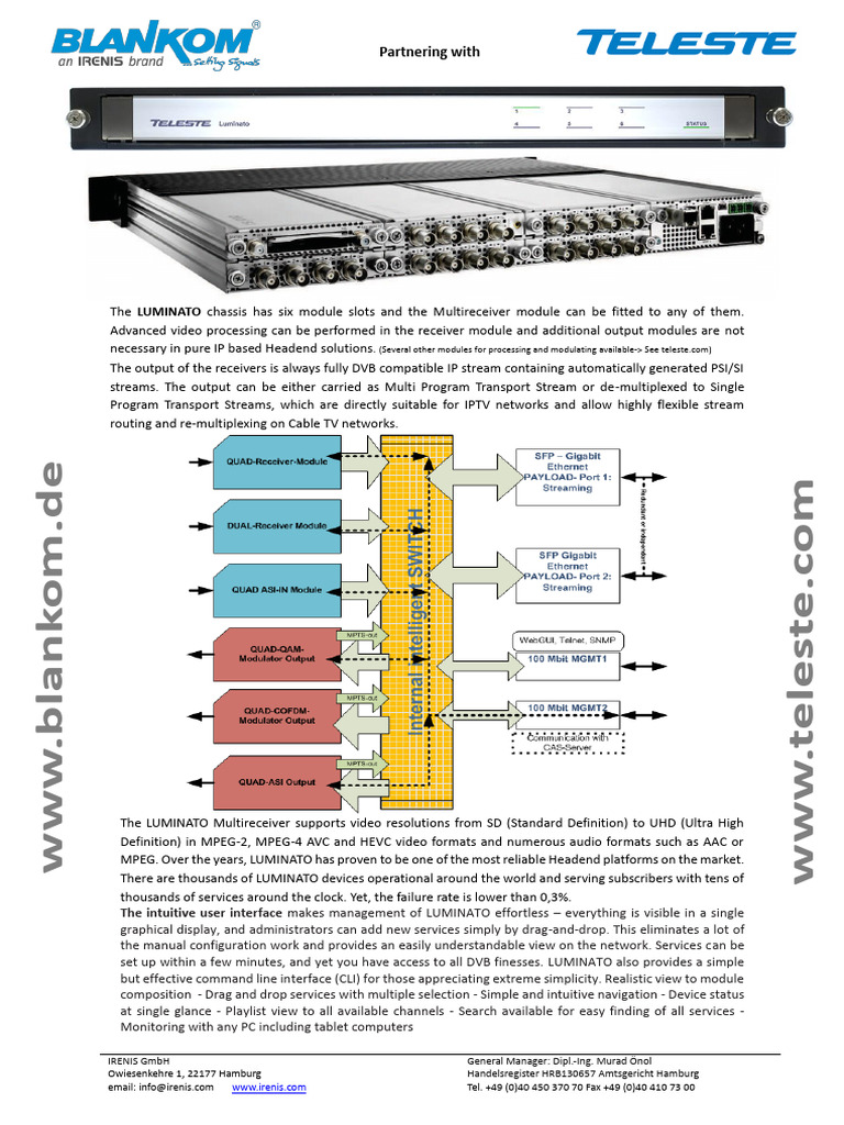 LUMINATO Multireceiver Overview | PDF | Bit Rate | Streaming Media