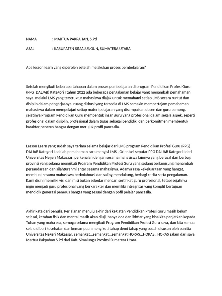 Lesson Learn PPG 2022 | PDF