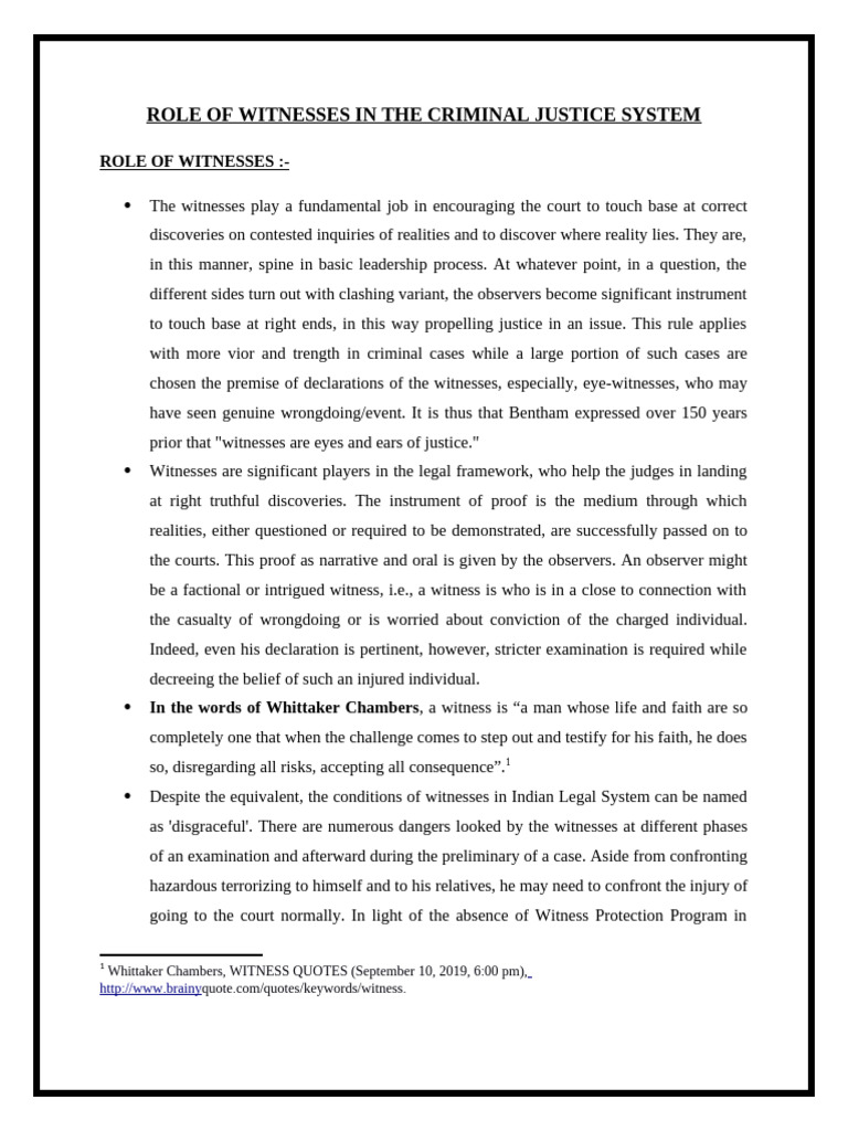 Role of Witnesses in The Criminal Justice System | PDF | Witness | Justice