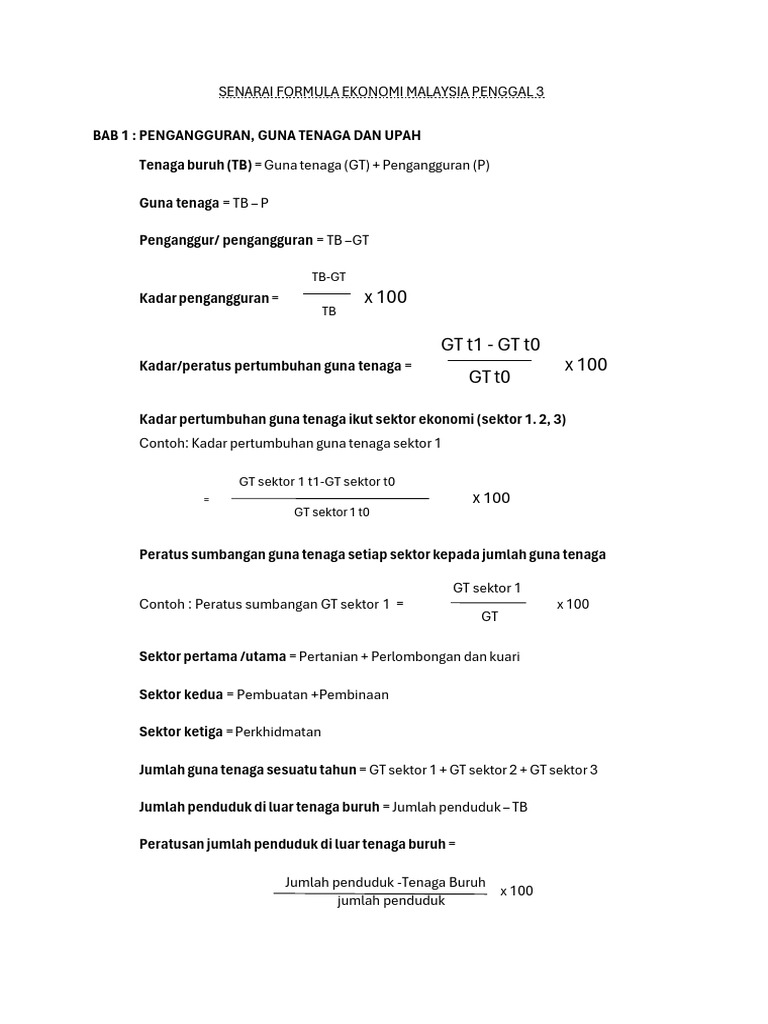Senarai Formula Ekonomi Penggal 3 STPM | PDF